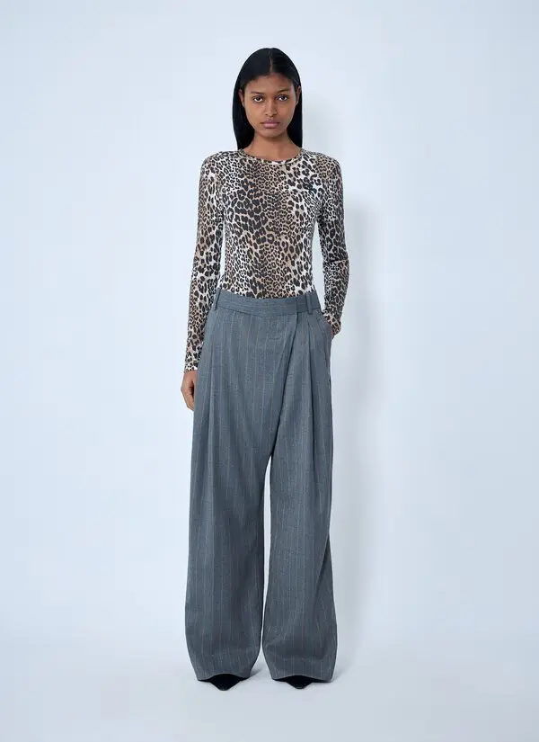 GANNI Wide-leg Pinstripe Wool Blend Trousers