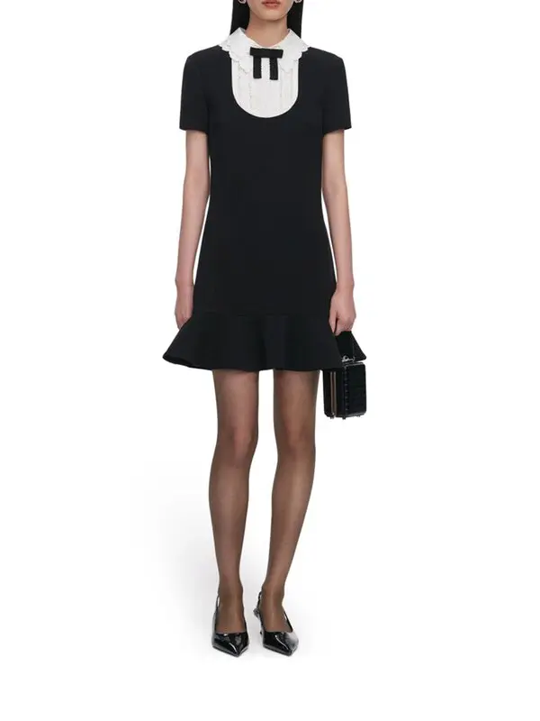 SELF-PORTRAIT Crepe Lace Bib Mini Dress