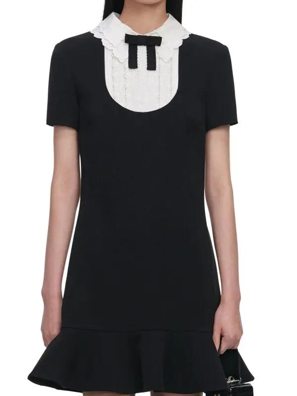 SELF-PORTRAIT Crepe Lace Bib Mini Dress