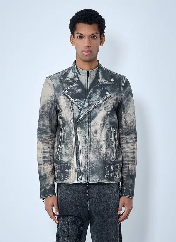 DIESEL® Distressed Leather Biker Jacket - Gray