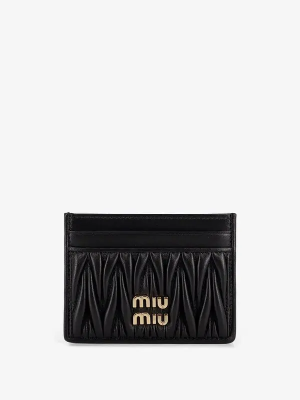 Miu Miu Quilted Leather Card Holder With Metal Lettering Logo - Multicolor