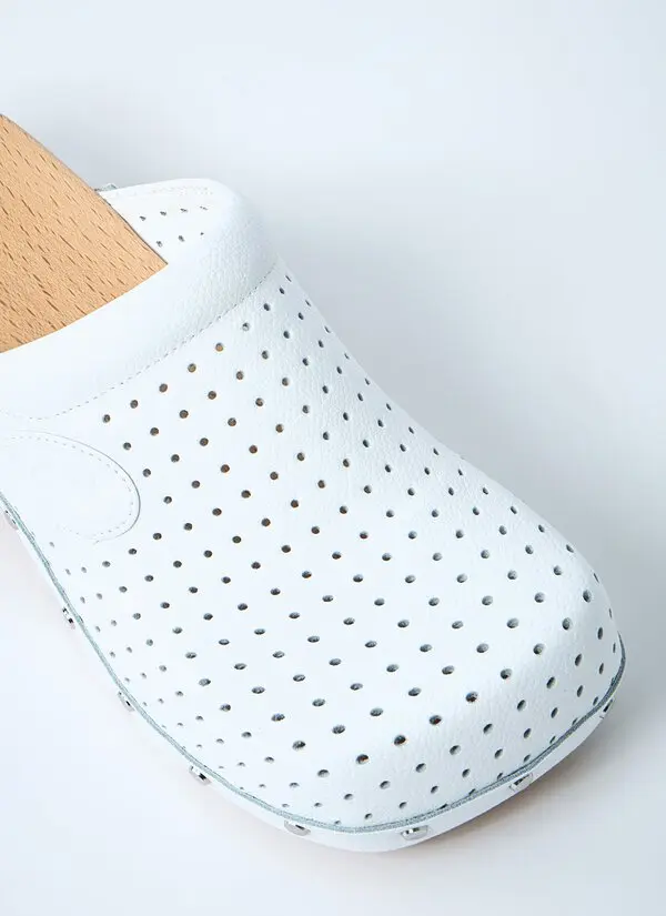 Balenciaga Perforated Clogs With Wooden Heel - White