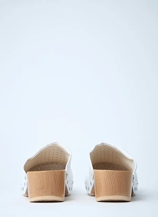 Balenciaga Perforated Clogs With Wooden Heel - White