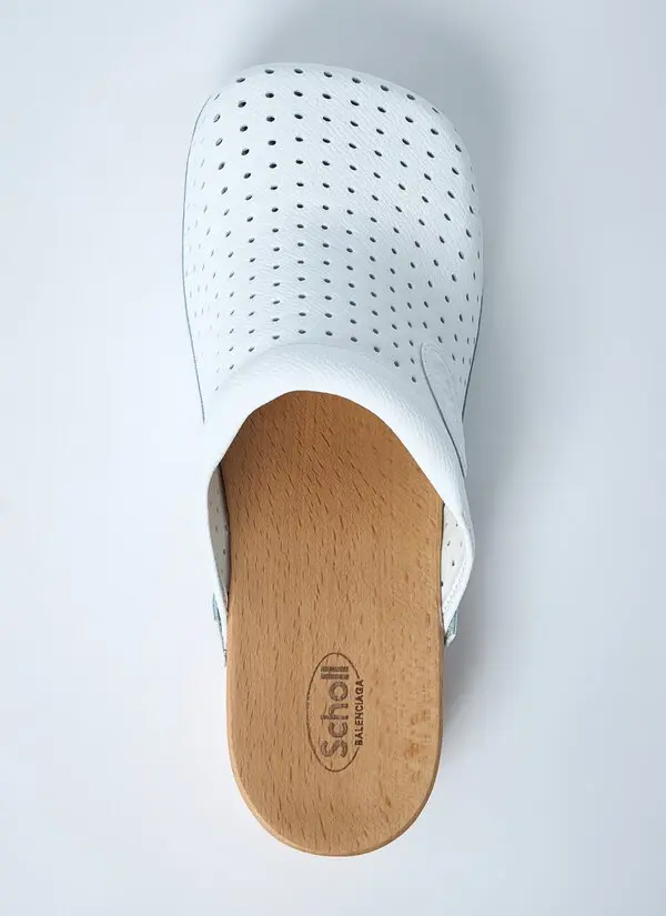 Balenciaga Perforated Clogs With Wooden Heel - White