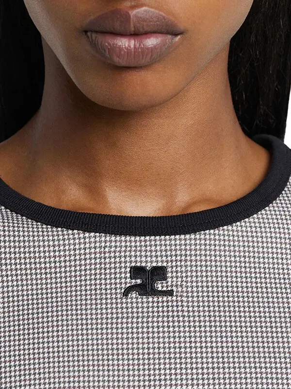 COURREGES Houndstooth Contrast T-shirt - Black