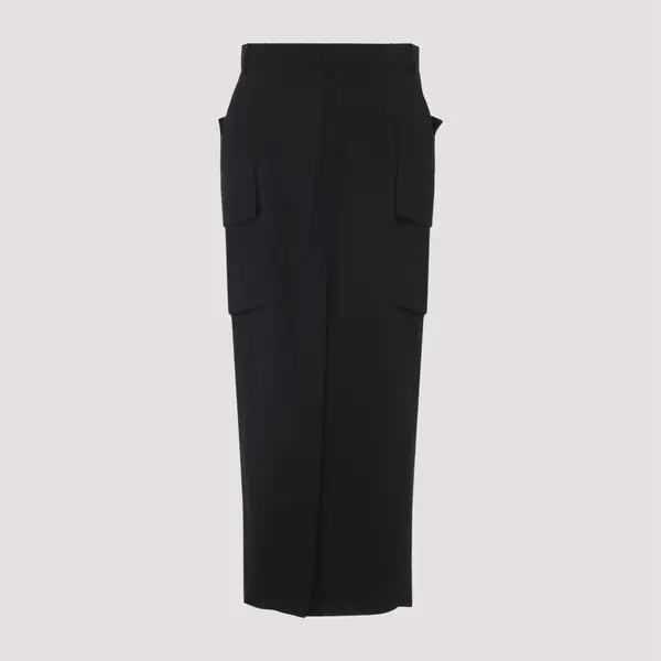 Rick Owens Virgin Wool Midi Skirt With Cargo Pockets