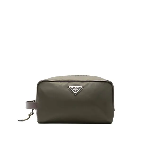 Prada Enamel Triangle Logo Wash Bag - Green