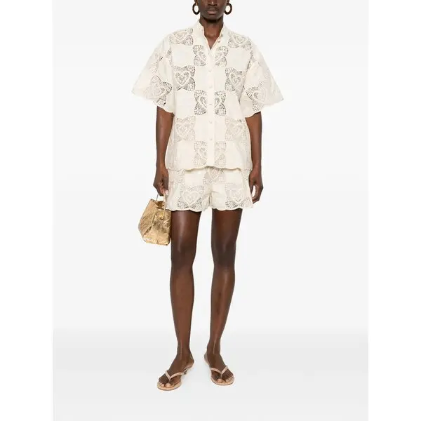 Zimmermann Crochet Heart Short Sleeve Blouse