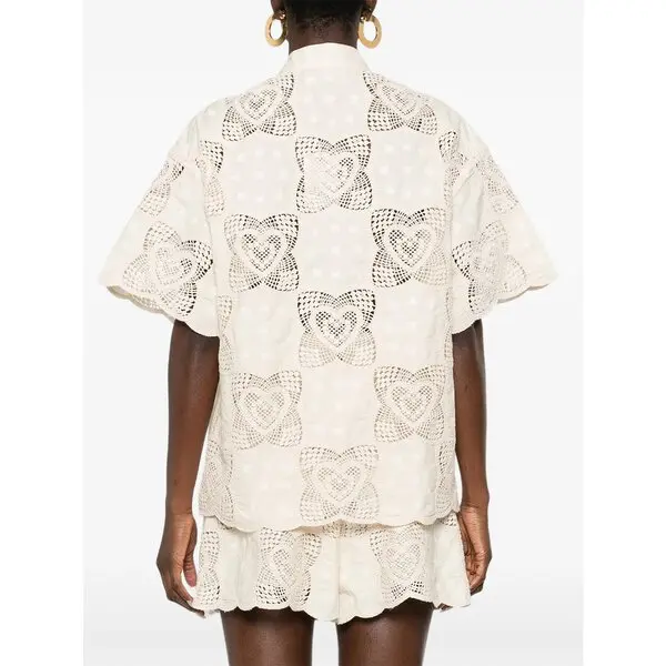 Zimmermann Crochet Heart Short Sleeve Blouse