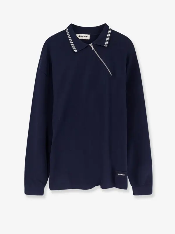 Miu Miu Cotton Polo Shirt With Asymmetric Metal Zip Detail - Multicolor