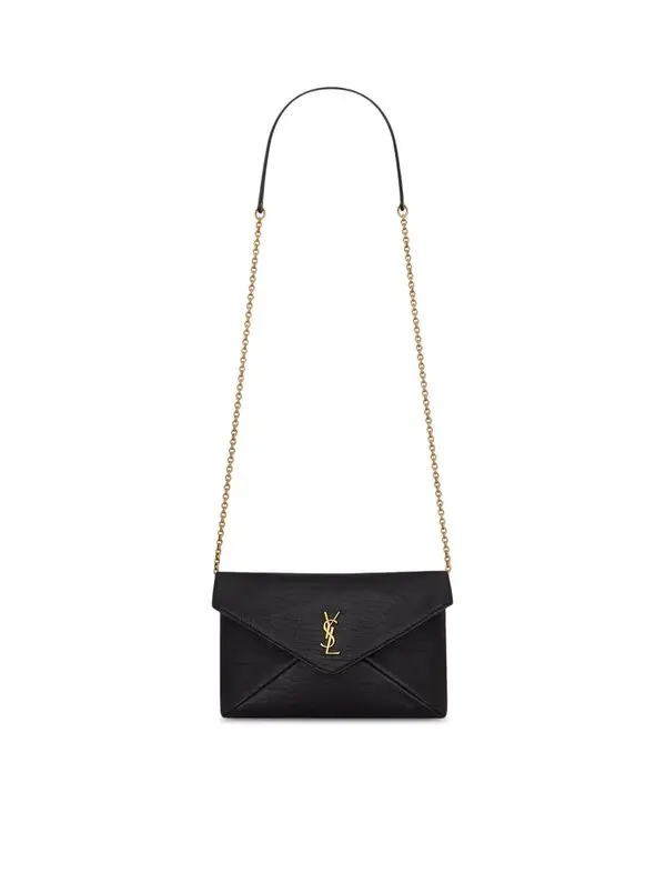 Saint Laurent Cassandre Logo Leather Shoulder Bag - Black