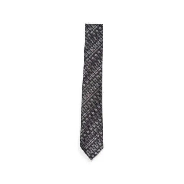 FERRAGAMO Gancini Pattern Silk Neck Tie - Blue