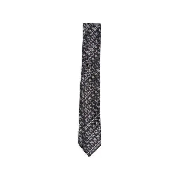 FERRAGAMO Gancini Pattern Silk Neck Tie - Blue