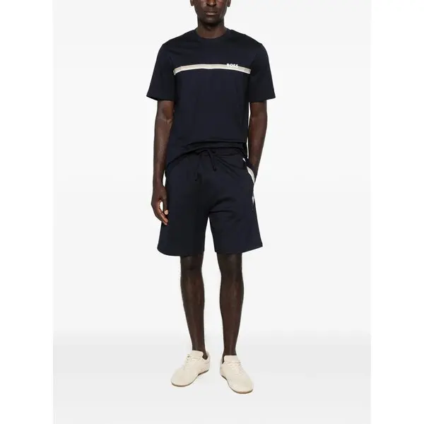 BOSS Navy Cotton Track Shorts With Logo Detail