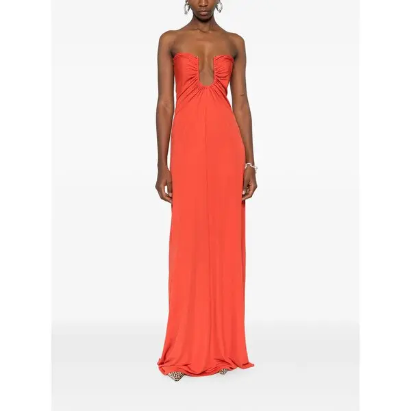 Christopher Esber Strapless Plunge Neckline Gathered Bodice Maxi Dress - Red