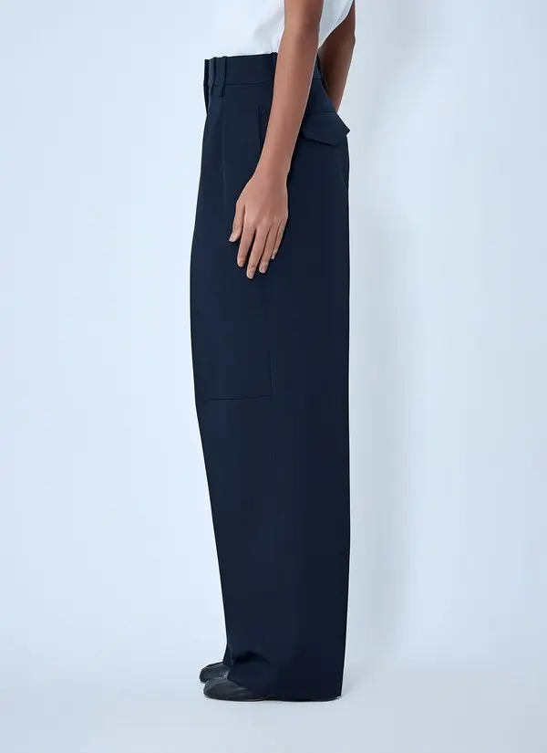 JIL SANDER High-waisted Pleated Wide-leg Wool Trousers - Blue
