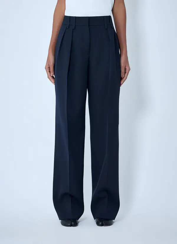 JIL SANDER High-waisted Pleated Wide-leg Wool Trousers - Blue