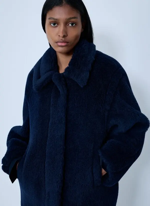 Max Mara Textured Wool And Silk Blend Coat - Blue