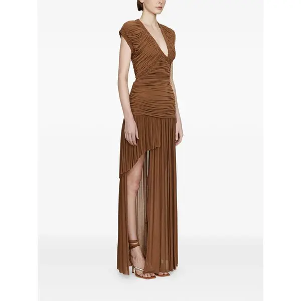 Christopher Esber Asymmetrical Ruched V-neck Gown - Brown