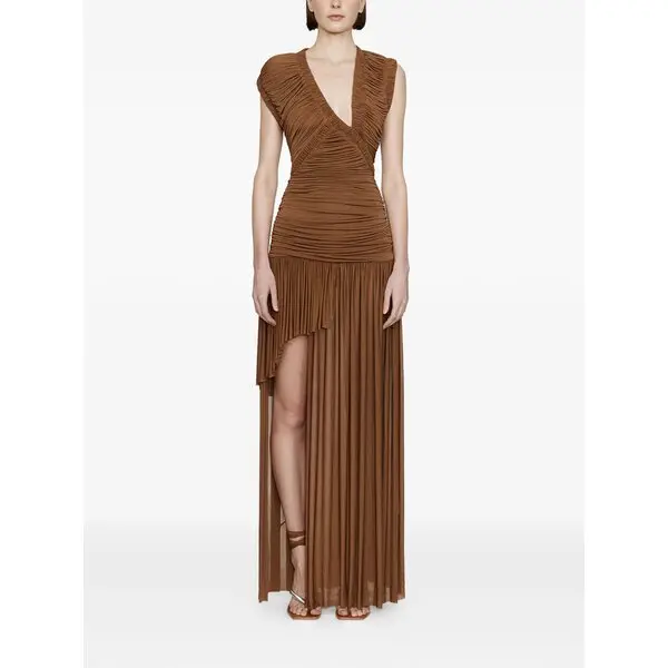 Christopher Esber Asymmetrical Ruched V-neck Gown - Brown