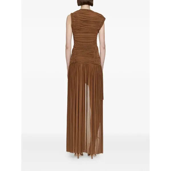 Christopher Esber Asymmetrical Ruched V-neck Gown - Brown
