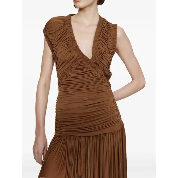 Christopher Esber Asymmetrical Ruched V-neck Gown - Brown