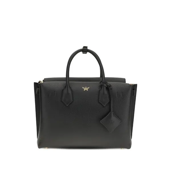 Mcm Calf Leather Tote Bag With Gold-tone Hardware - Black