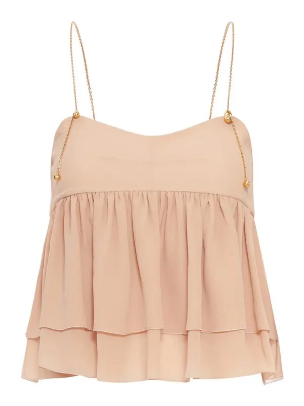 Chloé Sleeveless Ruffle Silk Georgette Top - Pink