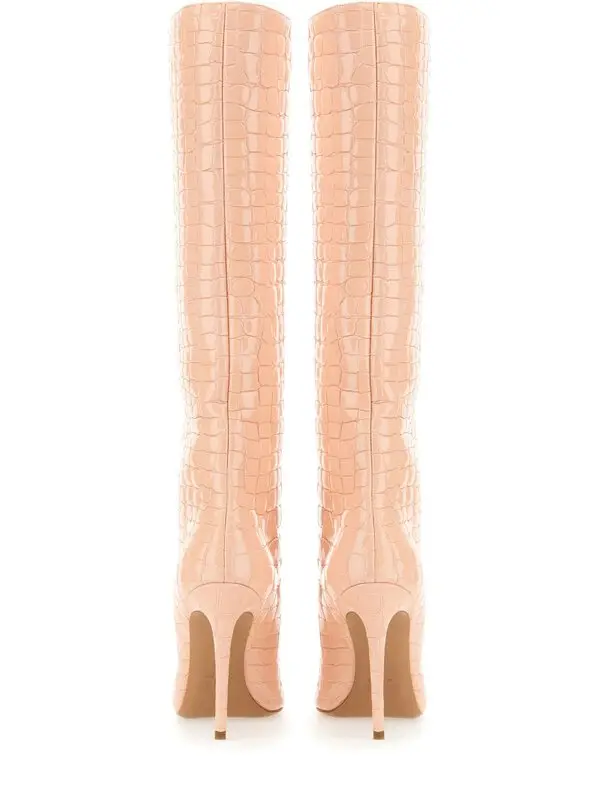 Paris Texas Knee-high Croc Effect Stiletto Boots - Pink
