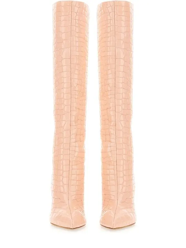 Paris Texas Knee-high Croc Effect Stiletto Boots - Pink