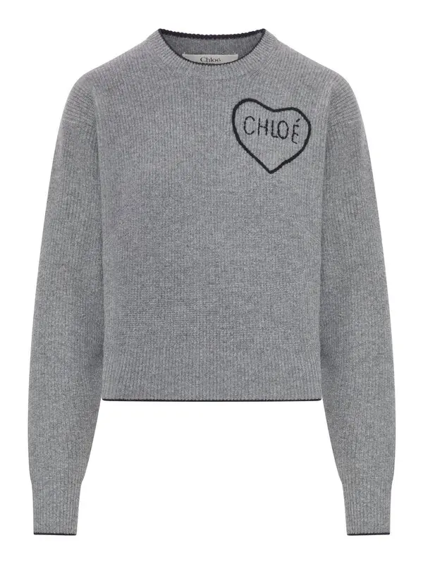 Chloé Cropped Wool Knit Sweater With Logo Detail