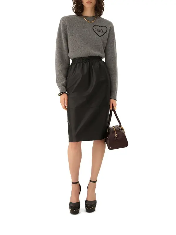 Chloé Cropped Wool Knit Sweater With Logo Detail