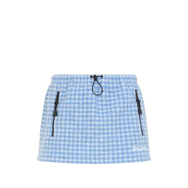 Miu Miu A-line Skirt With Check Pattern And Embroidered Logo - Blue