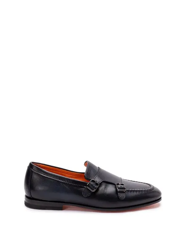 Santoni Monk Strap Loafers In Calf Leather - Multicolor