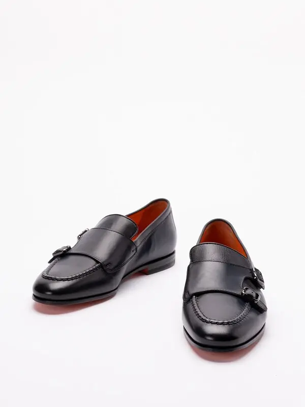 Santoni Monk Strap Loafers In Calf Leather - Multicolor