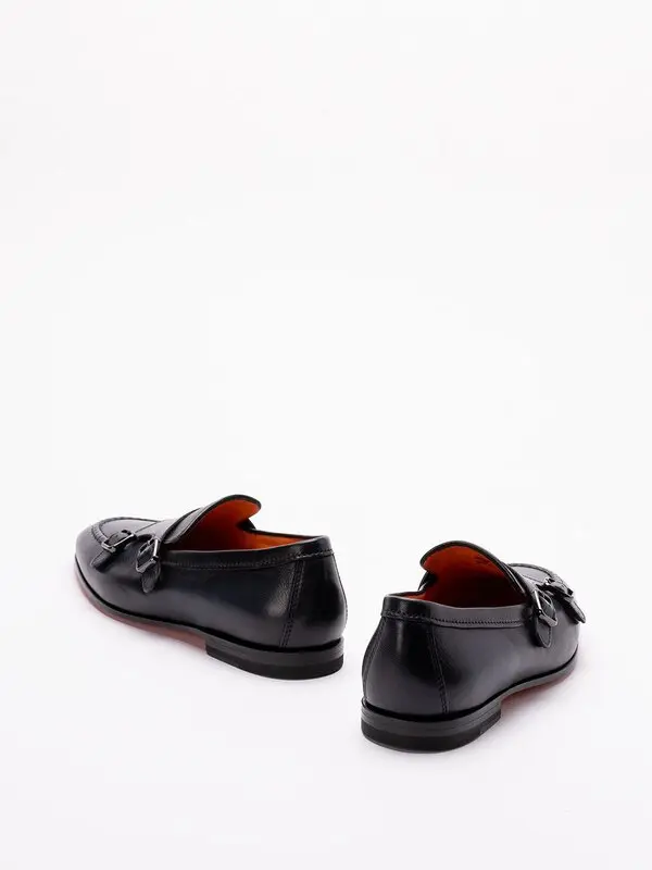 Santoni Monk Strap Loafers In Calf Leather - Multicolor