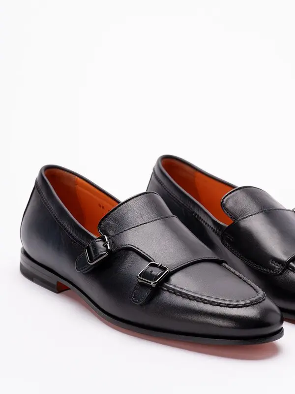 Santoni Monk Strap Loafers In Calf Leather - Multicolor