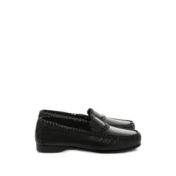 Hereu Braided Detail Round Toe Loafers - Black