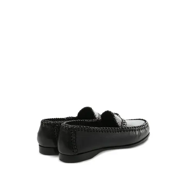 Hereu Braided Detail Round Toe Loafers - Black