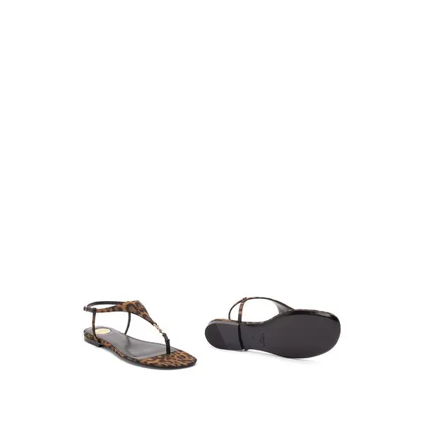 Saint Laurent Leopard Print T-strap Flat Sandals With Buckle Detail