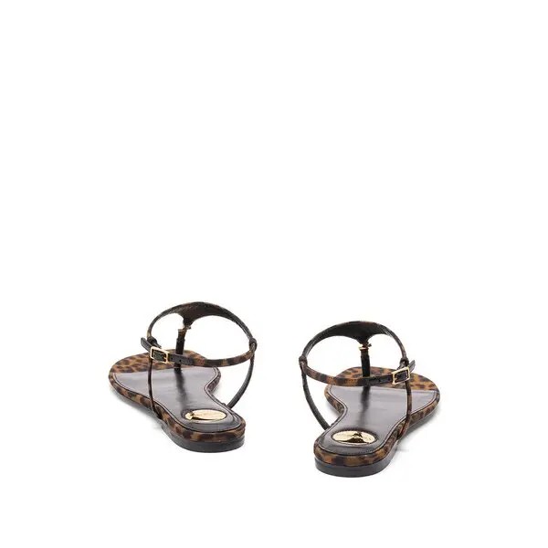 Saint Laurent Leopard Print T-strap Flat Sandals With Buckle Detail