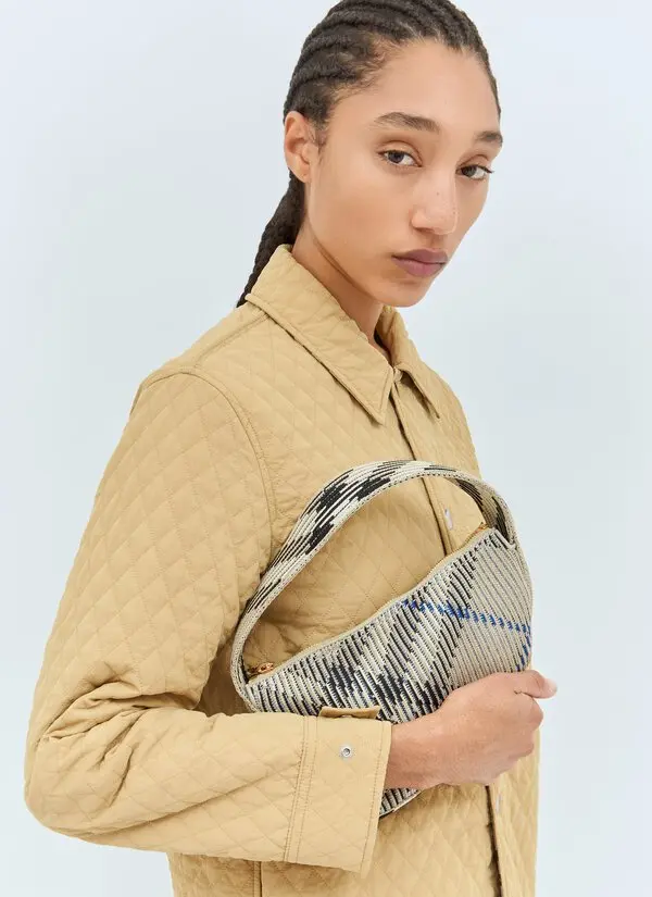 Burberry Check Mini Knitted Shoulder Bag - Cream