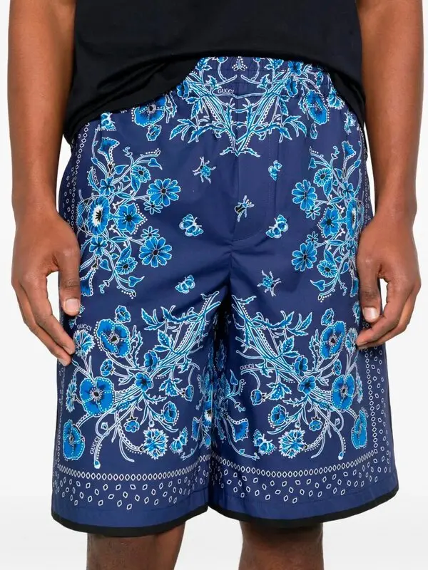 Gucci Blue Cotton Bandana Print Drawstring Shorts