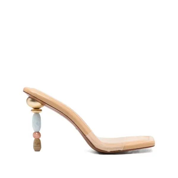 Cult Gaia Beaded Stiletto Heel Square Toe Mules