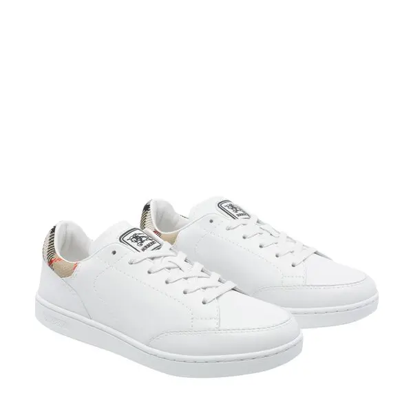 Burberry Leather Lace-up Sneakers With Check Print Detail - White