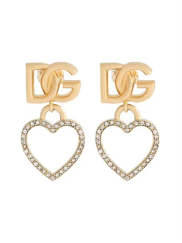 Dolce & Gabbana Tone Crystal Heart Drop Earrings - Gold