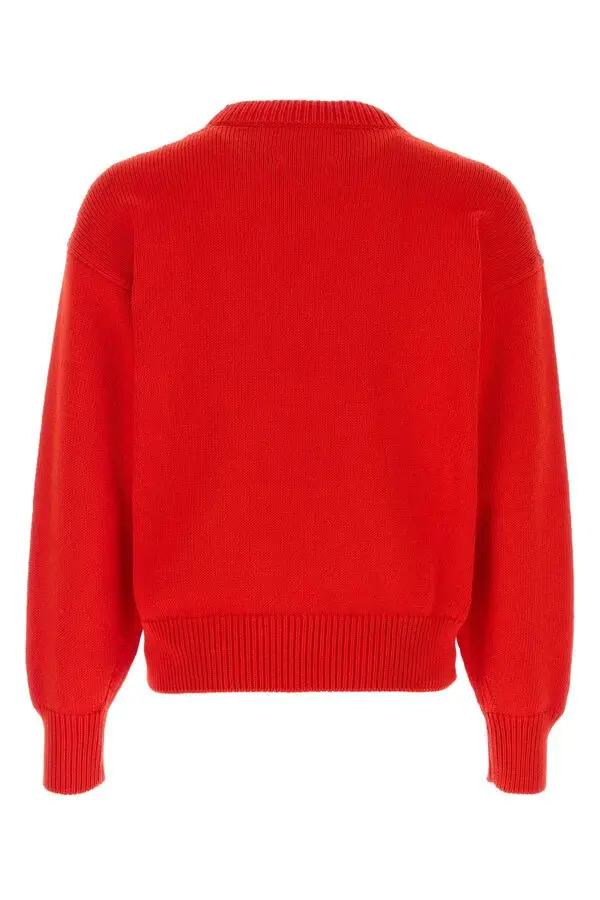 JIL SANDER Crew Neck Cotton Sweater - Red