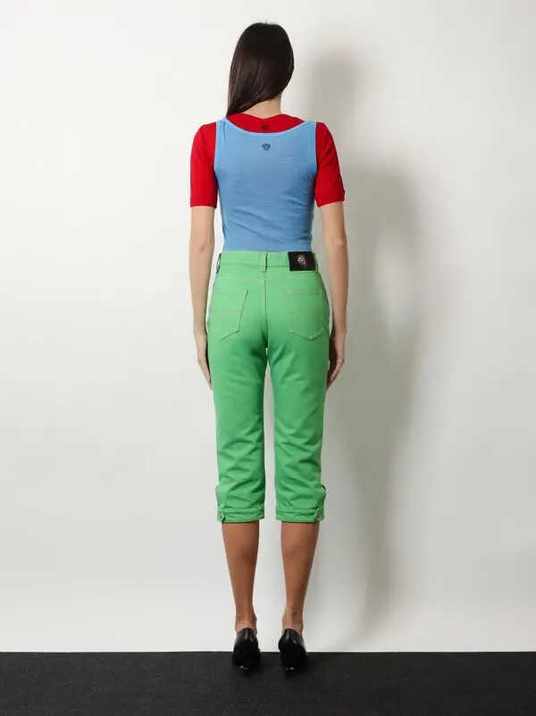 Versace Non-stretch Cotton Cropped Trousers With Medusa Detail
