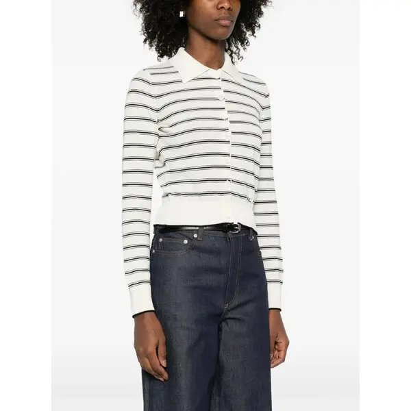 A.p.c. Striped Cotton Knit Cardigan - White