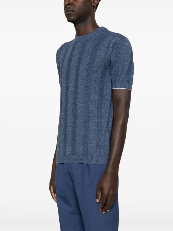 Brunello Cucinelli Ribbed Knit Short Sleeve Crew Neck Sweater